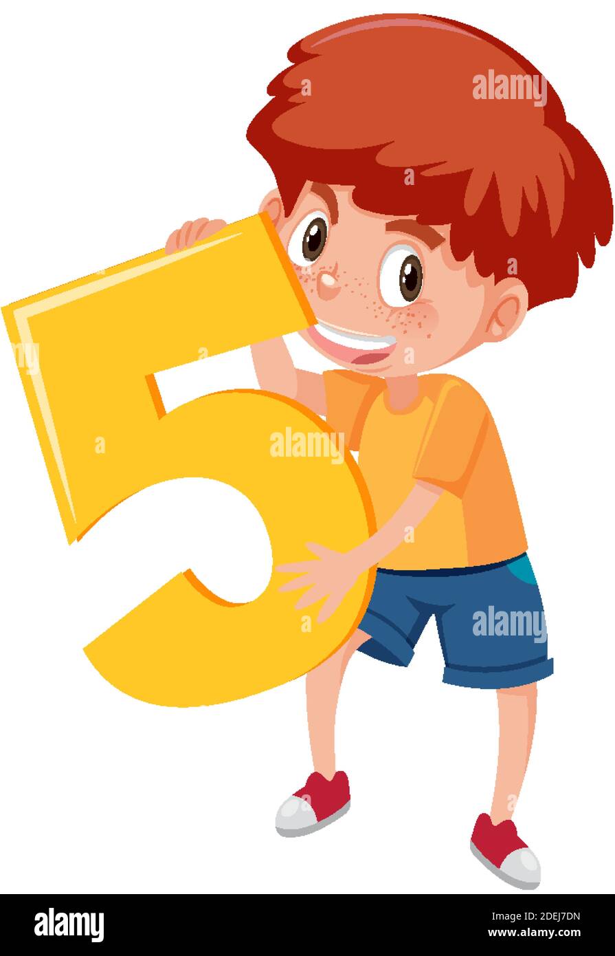 Student boy holding the number cartoon character isolated on white ...