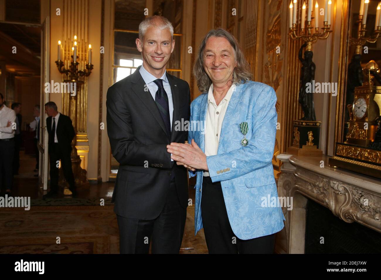 French Culture Minister Franck Riester and Roger Hodgson attending the ...