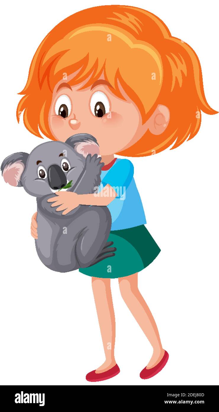 Girl holding cute animal cartoon character isolated on white background ...