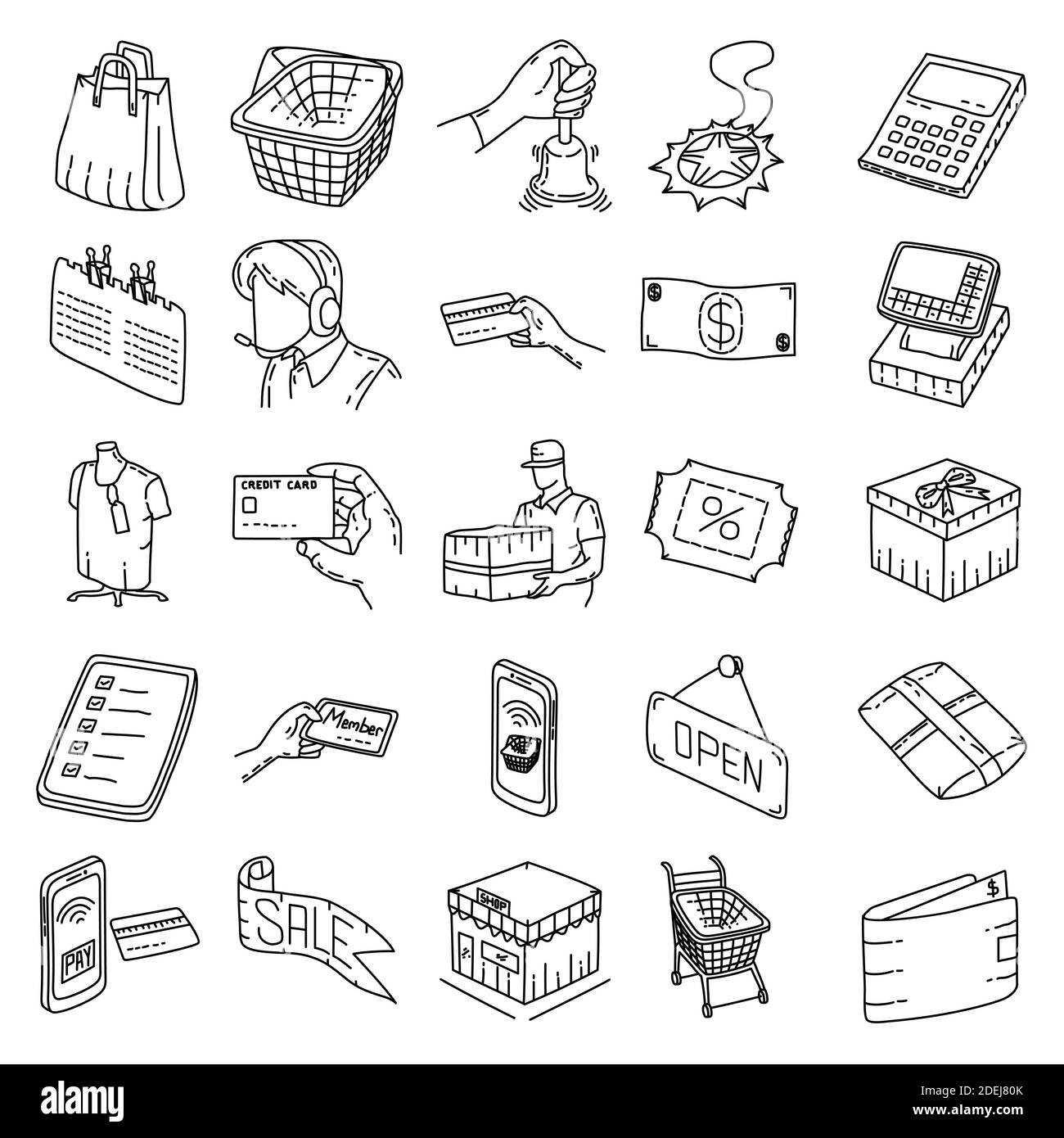Shopping Hand Drawn Icon Set Vector Stock Vector Image & Art - Alamy