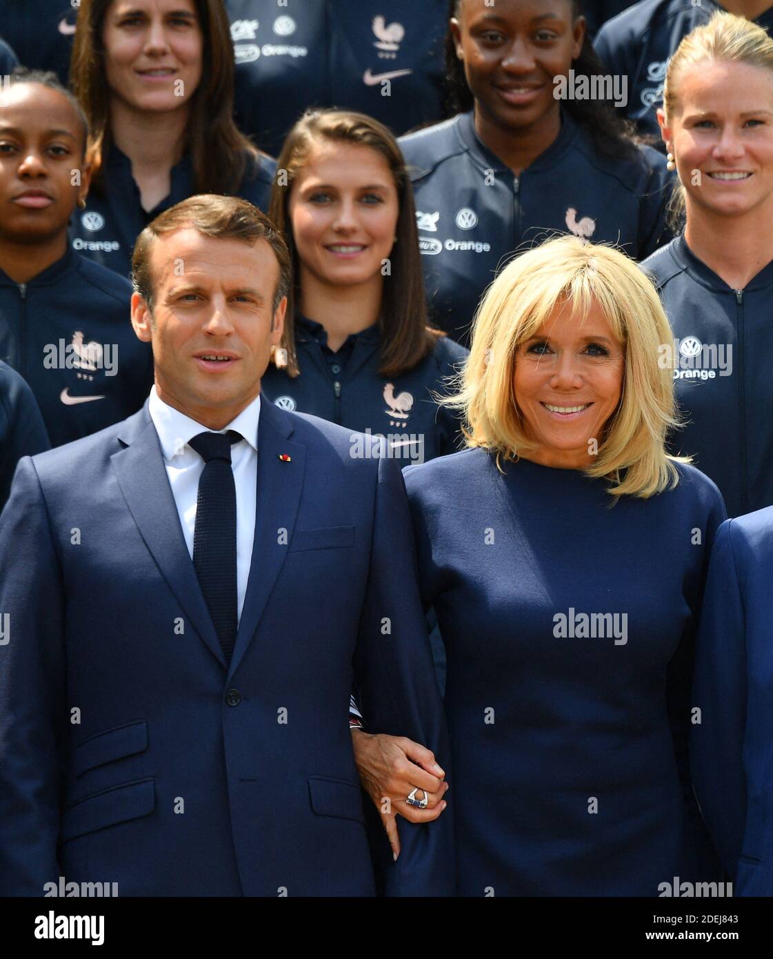 French President Emmanuel Macron, French first lady Brigitte Macron ...