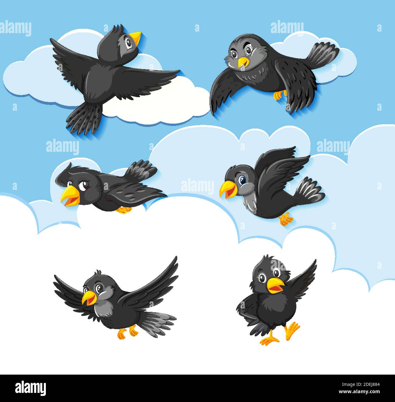 Set of bird character on sky background illustration Stock Vector Image ...