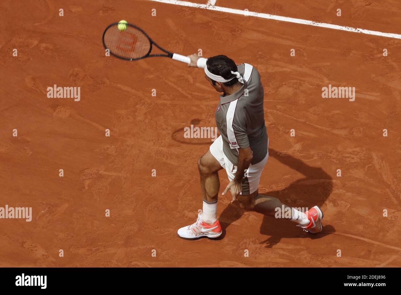 Switzerland's Roger Federer playing in the 1/4 of final of the 2019 BNP ...