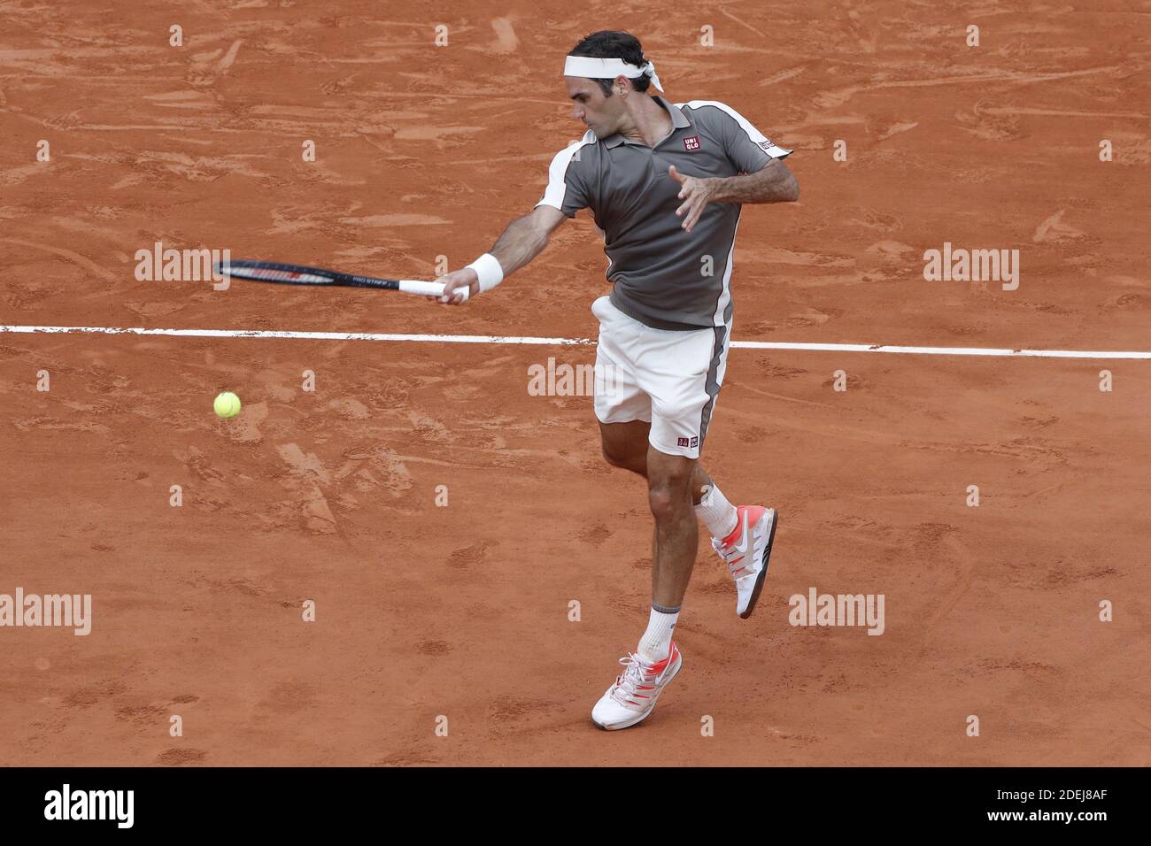Switzerland's Roger Federer playing in the 1/4 of final of the 2019 BNP ...