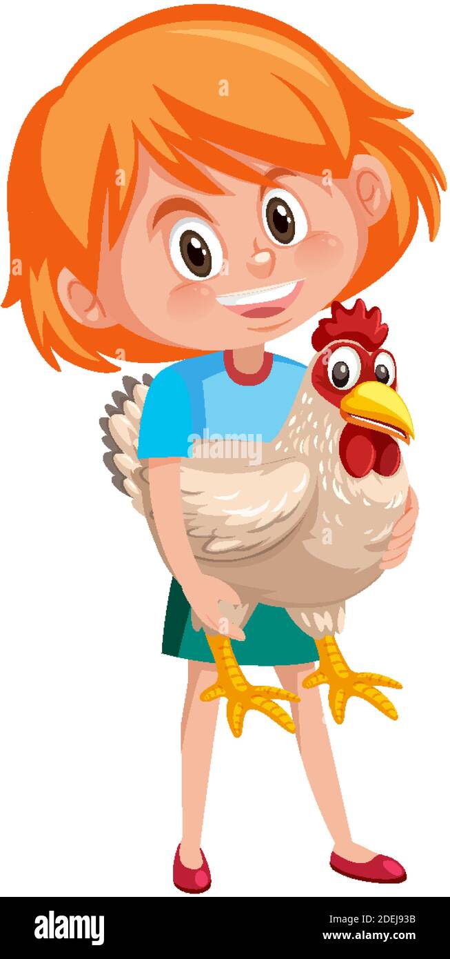 Girl holding cute animal cartoon character isolated on white background ...