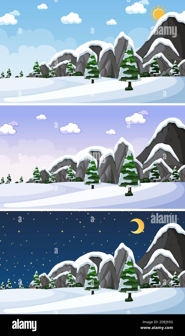 Nature landscape scene at different times of day illustration Stock ...