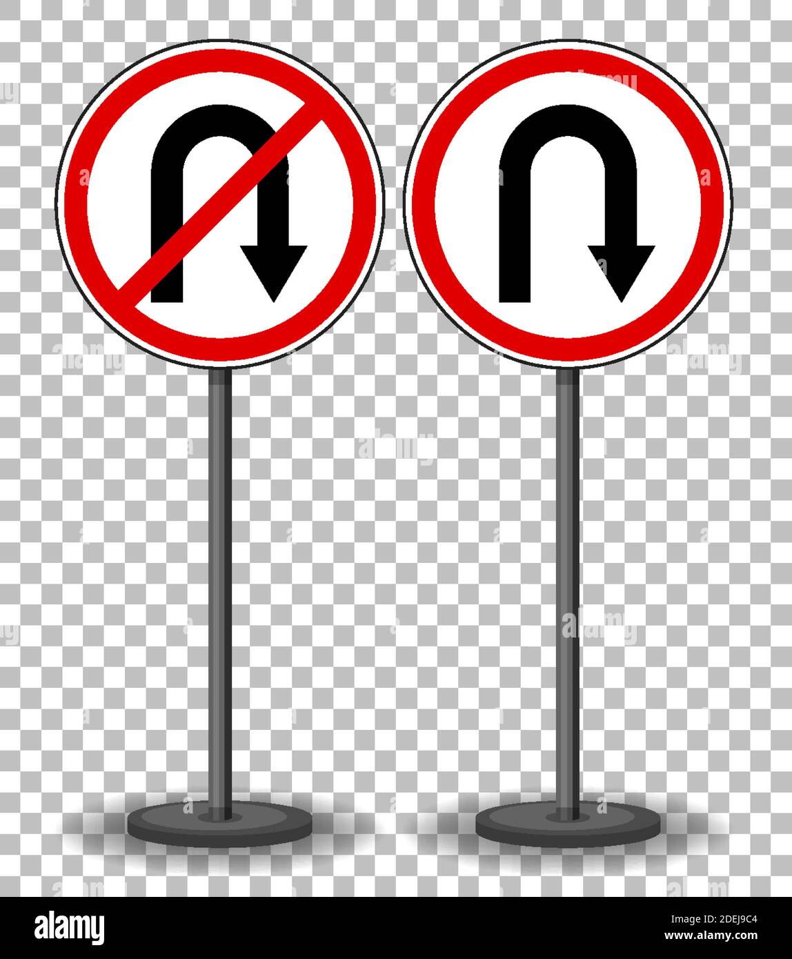 U-turn and No U-turn sign with stand isolated on transparent background ...