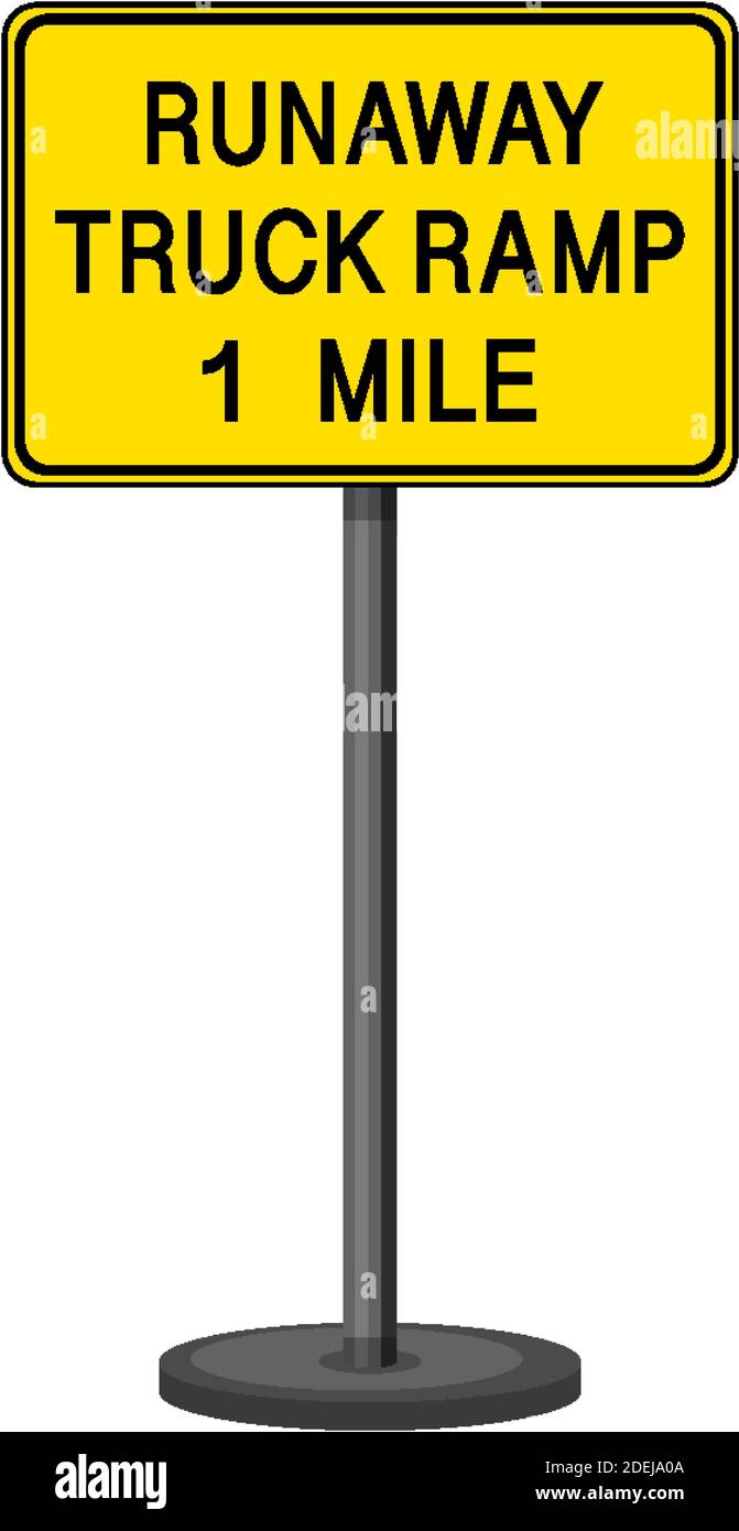 Runaway truck ramp 1 mile warning sign with stand isolated on ...