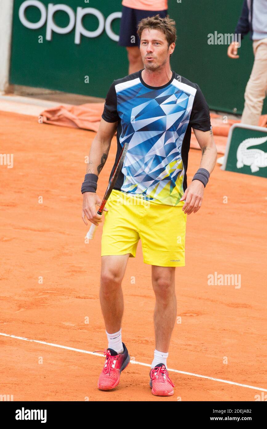 Marat Safin in action during French Tennis Open at Roland-Garros arena ...