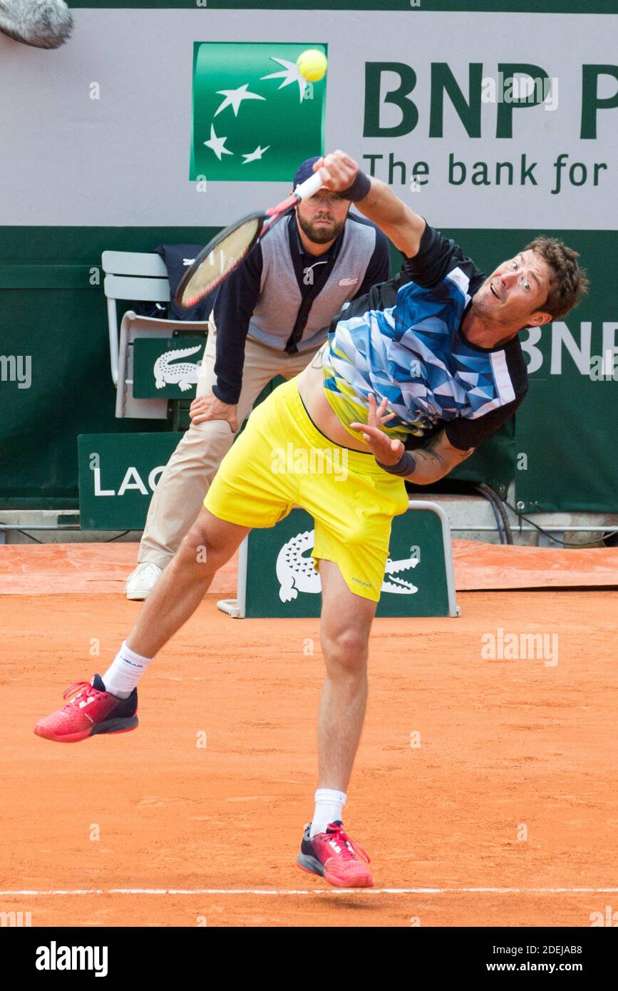 Marat Safin in action during French Tennis Open at Roland-Garros arena ...