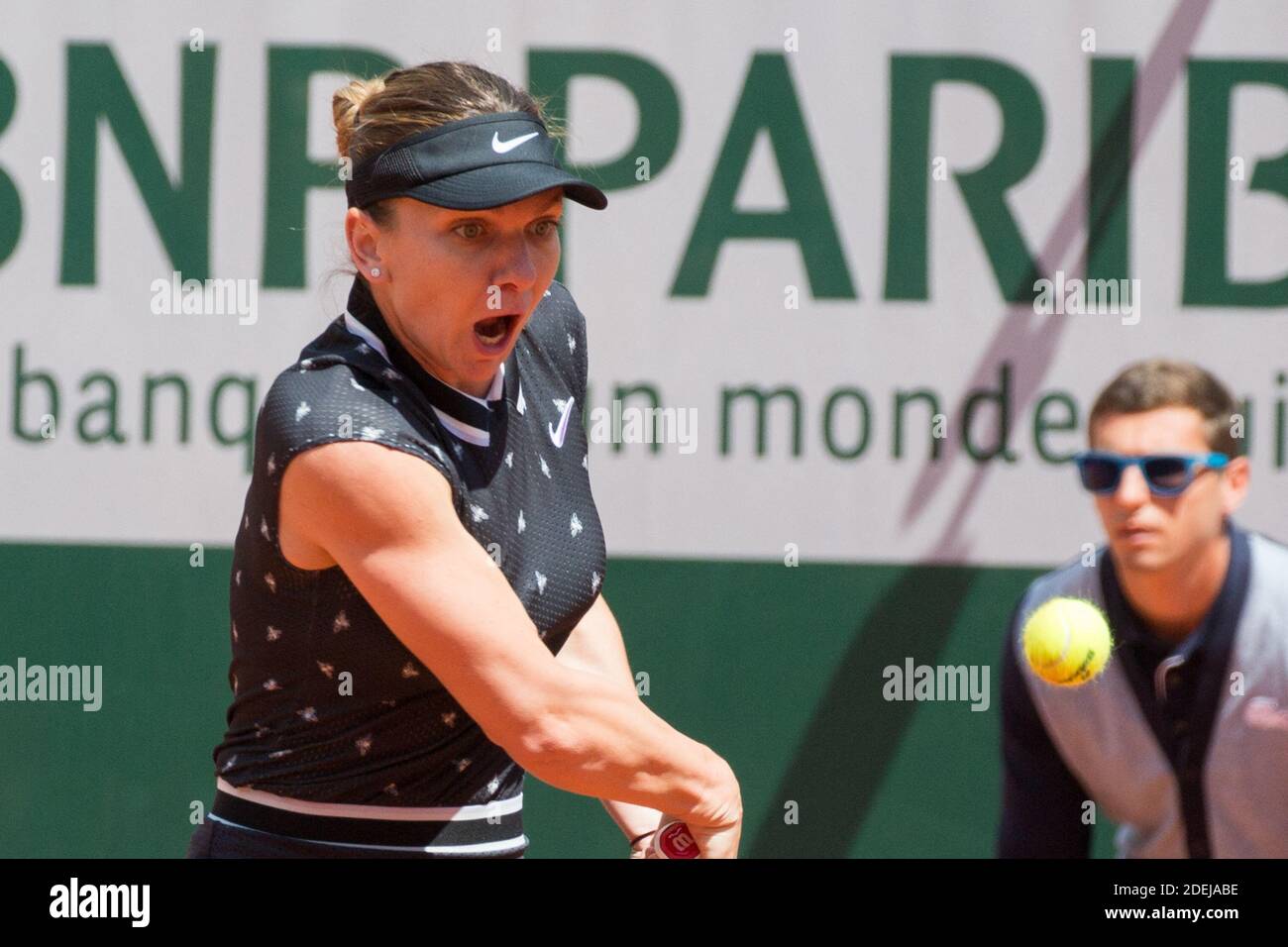 Simona Halep In action during French Tennis Open at Roland-Garros arena ...