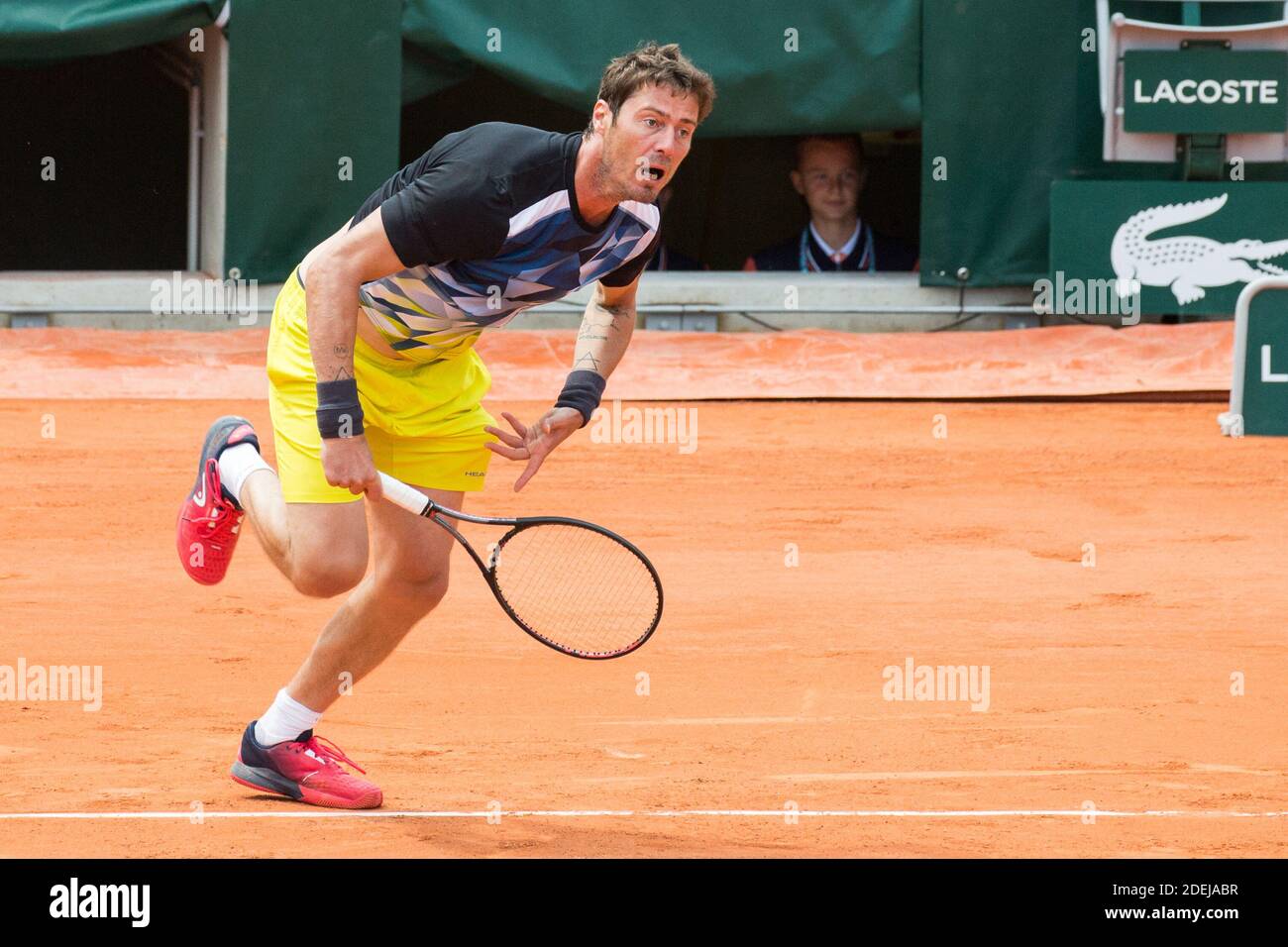 Marat Safin in action during French Tennis Open at Roland-Garros arena ...