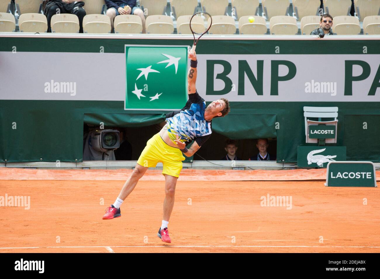 Marat Safin in action during French Tennis Open at Roland-Garros arena ...