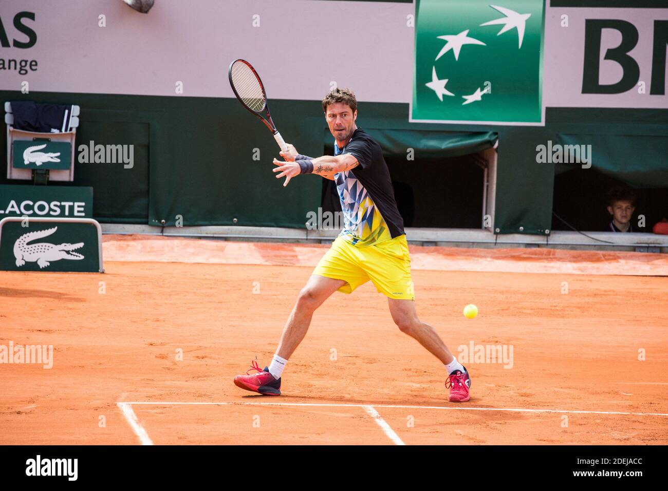 Marat Safin in action during French Tennis Open at Roland-Garros arena ...