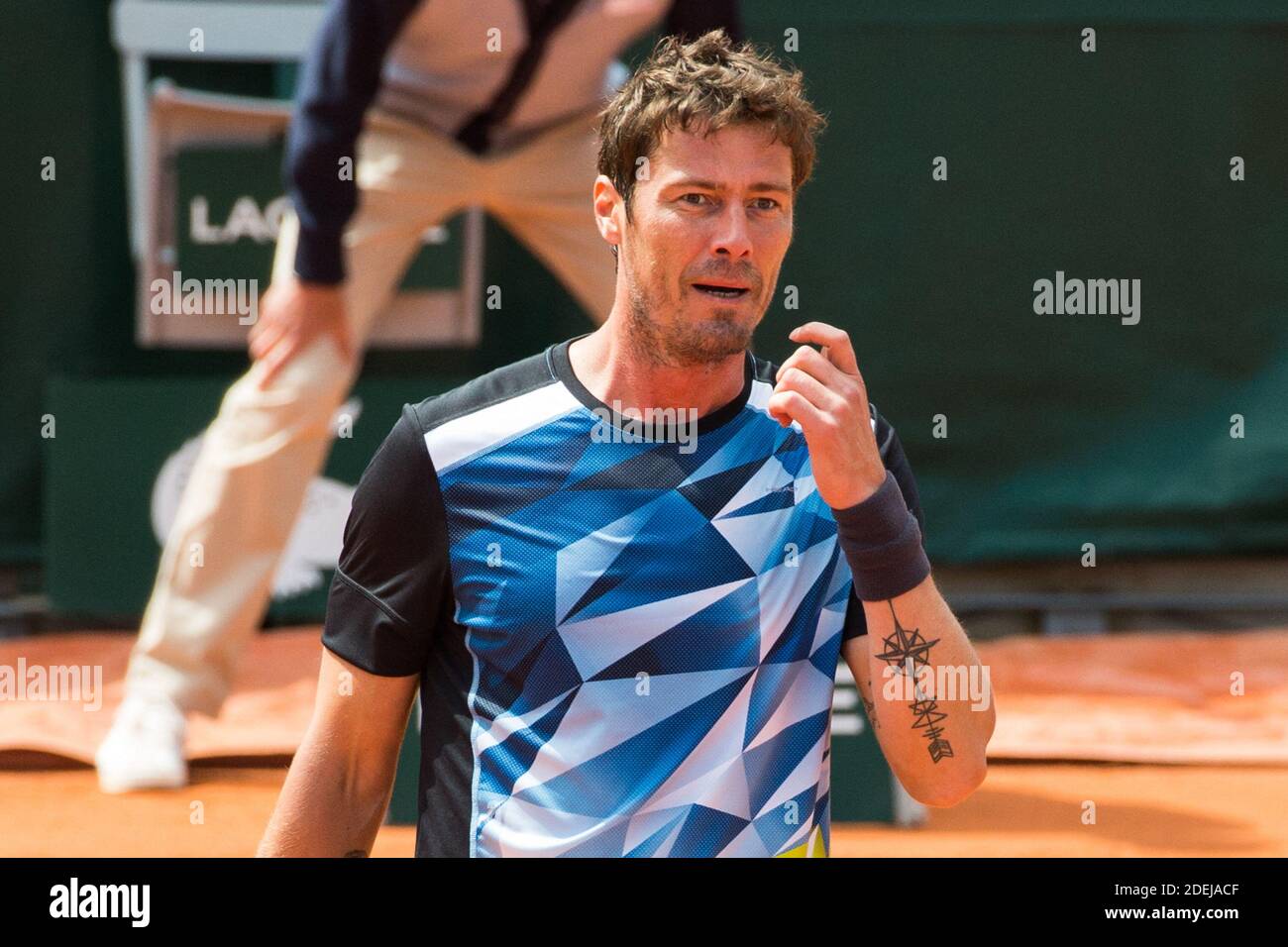 Marat Safin in action during French Tennis Open at Roland-Garros arena ...