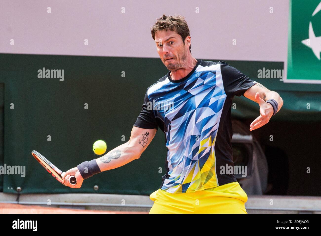 Marat Safin in action during French Tennis Open at Roland-Garros arena ...