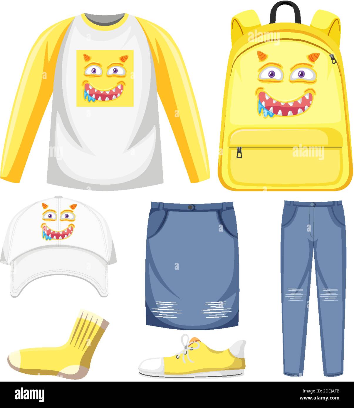 Set of monster facial expression clothes mock up illustration Stock ...