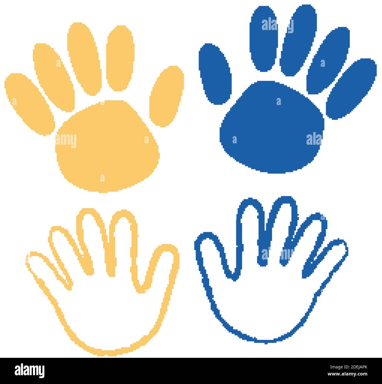 Hands painted blue and yellow isolated on white background illustration ...