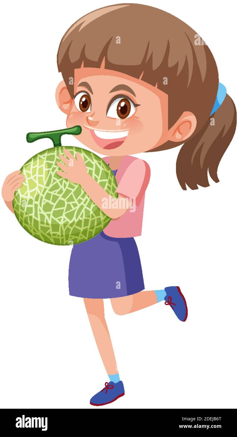 Children cartoon character holding fruit or vegetable isolated on white ...