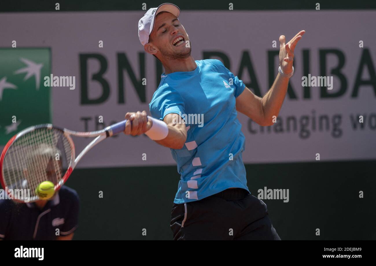 Dominic Thiem in action during French Tennis Open Day 12 at Roland ...