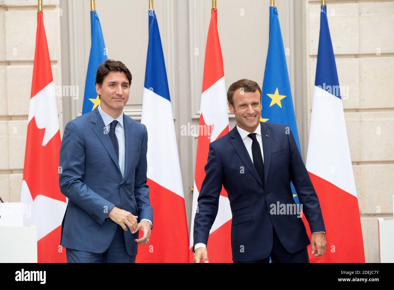 French President Emmanuel Macron and Canadian Prime Minister Justin ...