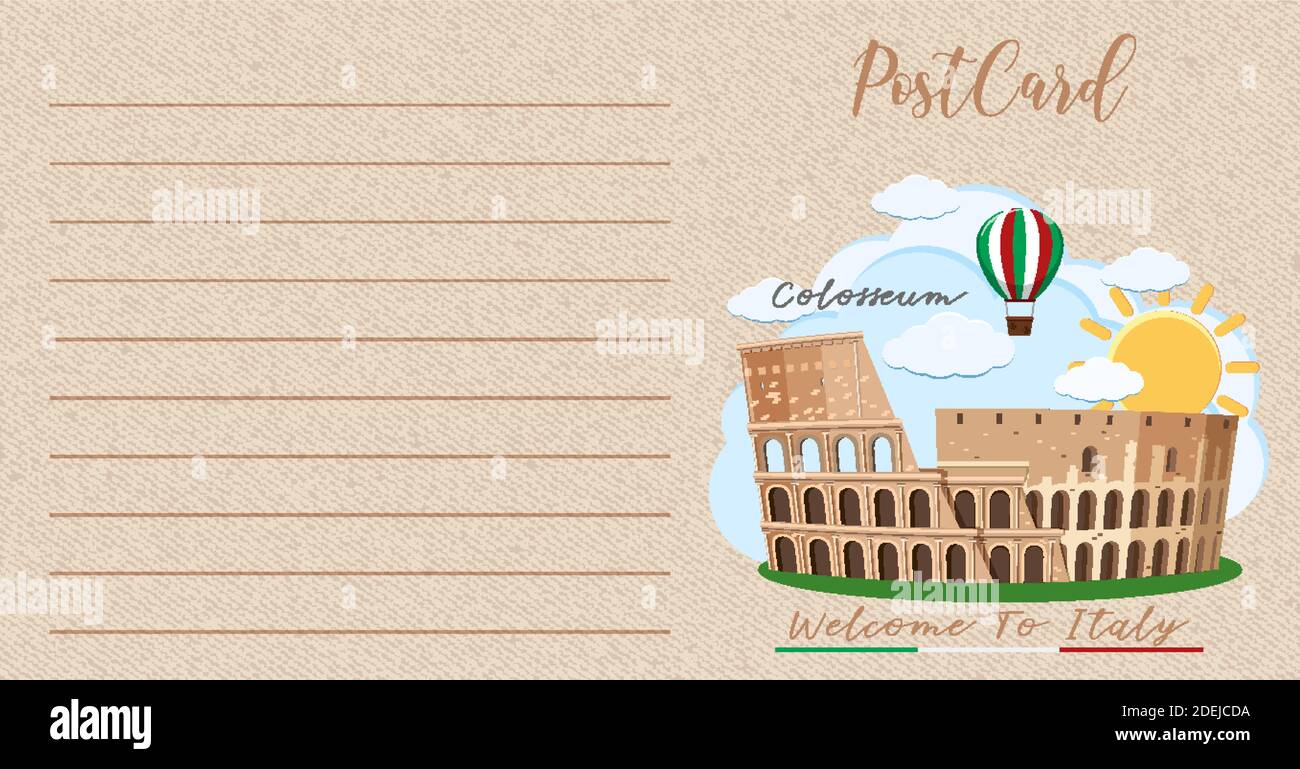 Blank vintage postcard with Colosseum Italy illustration Stock Vector ...