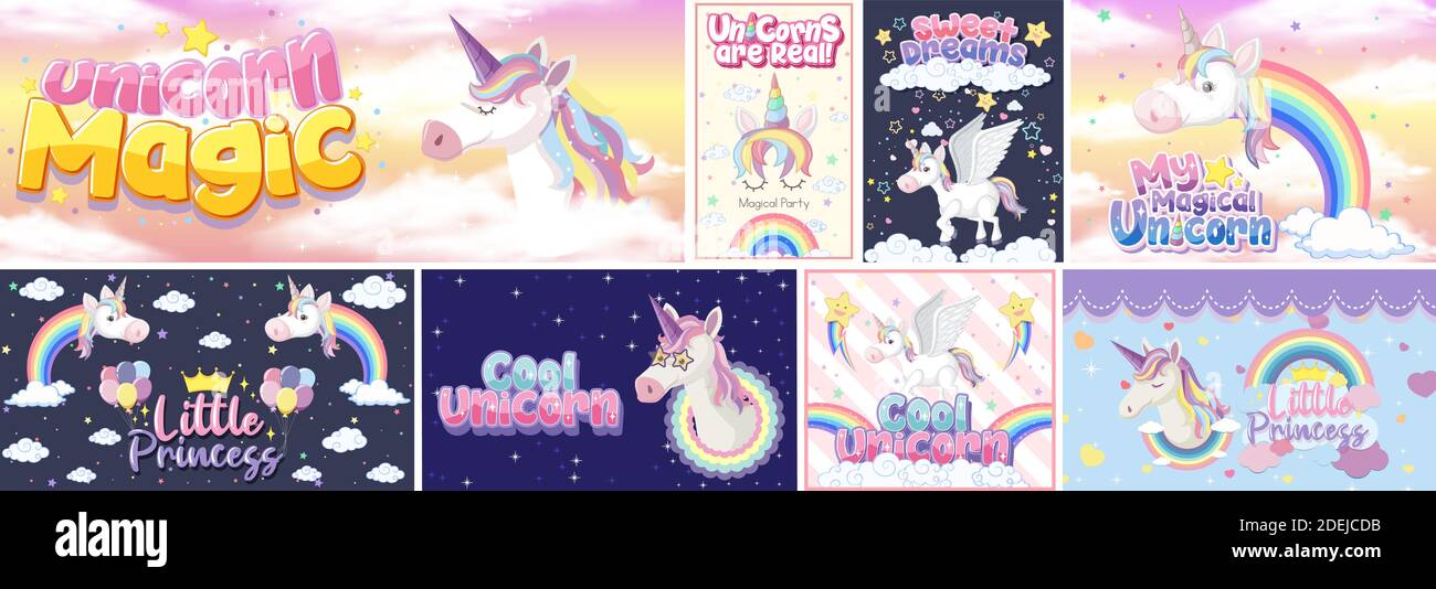 Cute unicorn banner on pastel background color illustration Stock ...