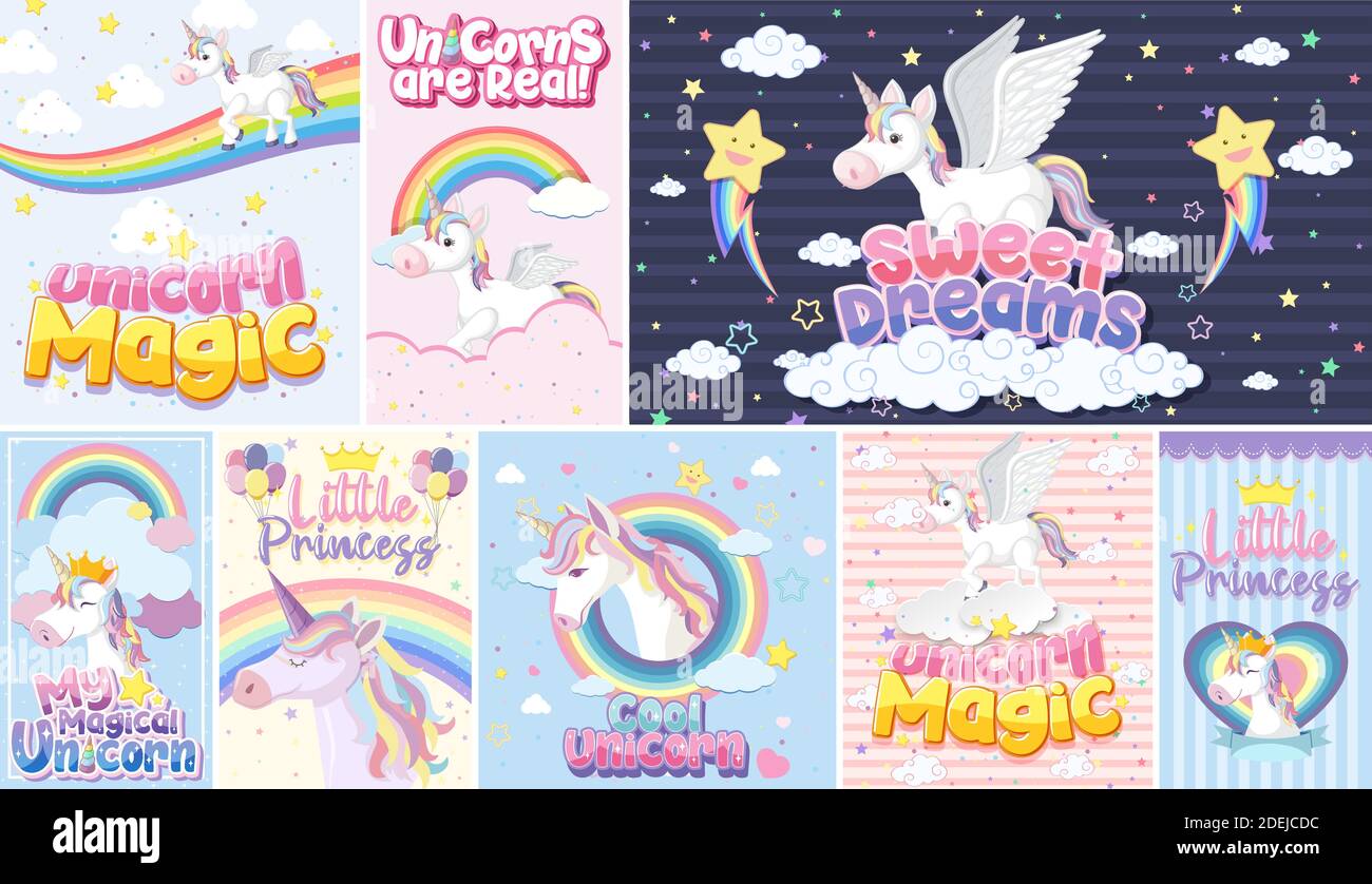 Cute unicorn banner on pastel background color illustration Stock ...
