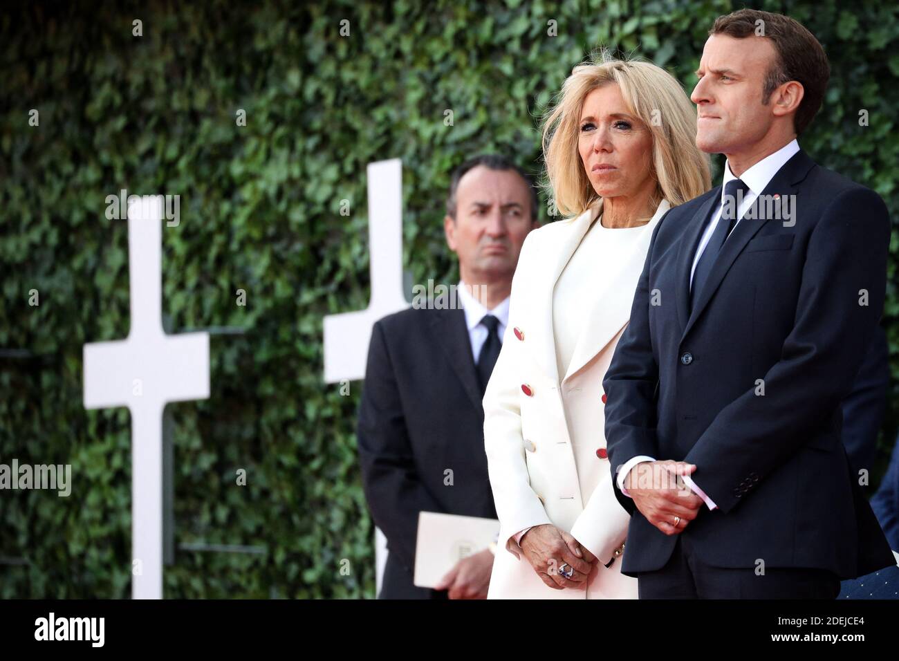 French President Emmanuel Macron and his wife Brigitte Macron attend a ...