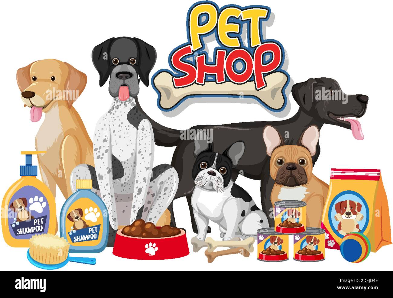 Dog group with product of dog elements on white background illustration ...