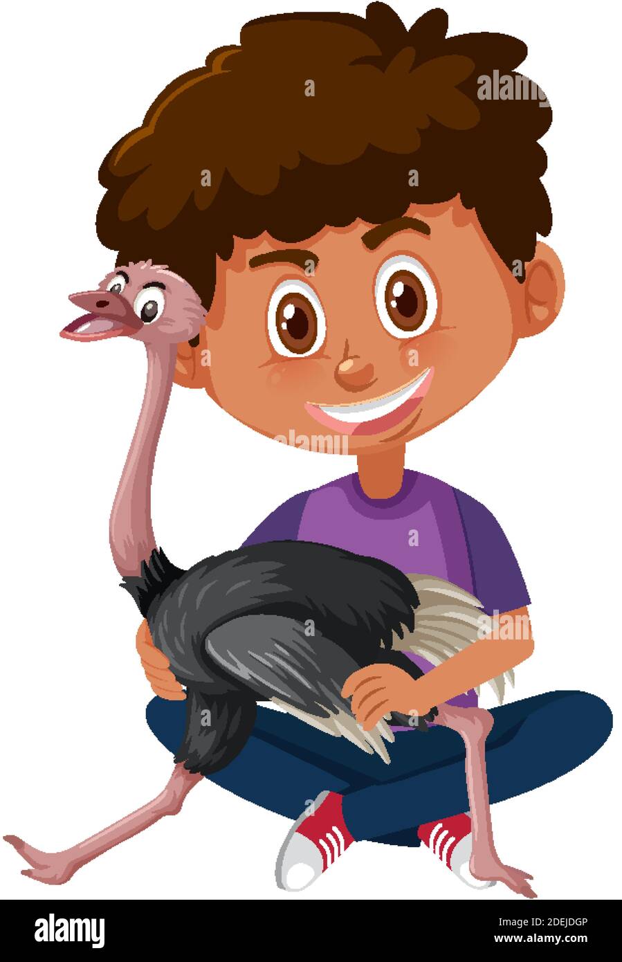 Boy holding cute animal cartoon character isolated on white background ...