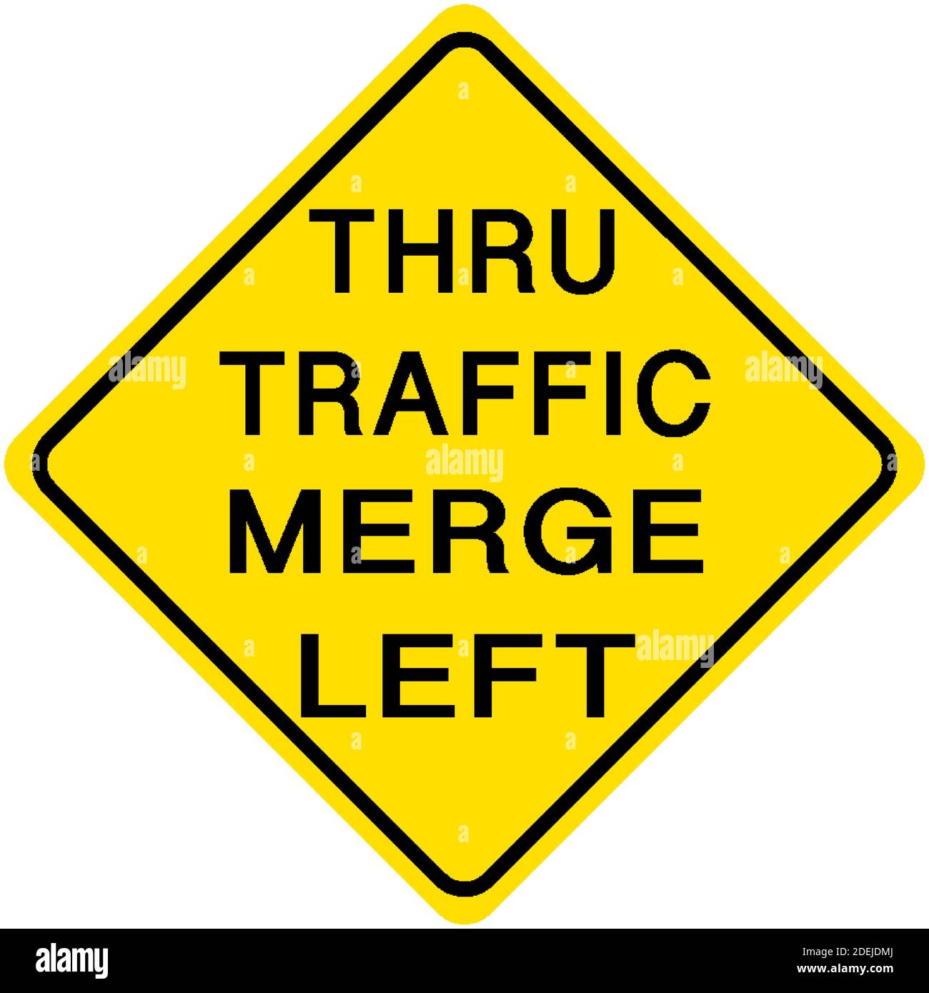 Thru traffic merge left yellow sign on white background illustration ...