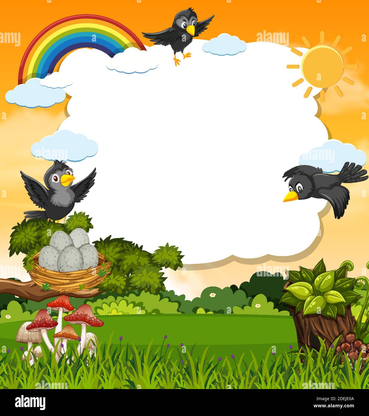 Birds in nature scene template illustration Stock Vector Image & Art ...