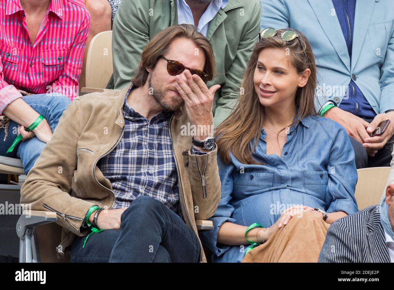 Ophelie Meunier pregnant and Mathieu Vergne in stands during French ...