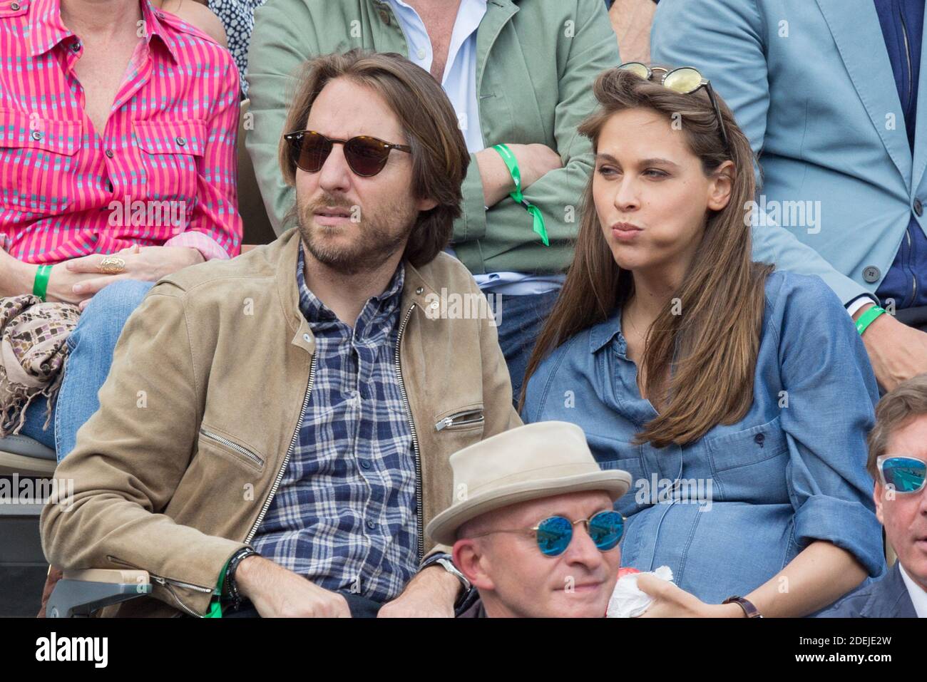 Ophelie Meunier pregnant and Mathieu Vergne in stands during French ...