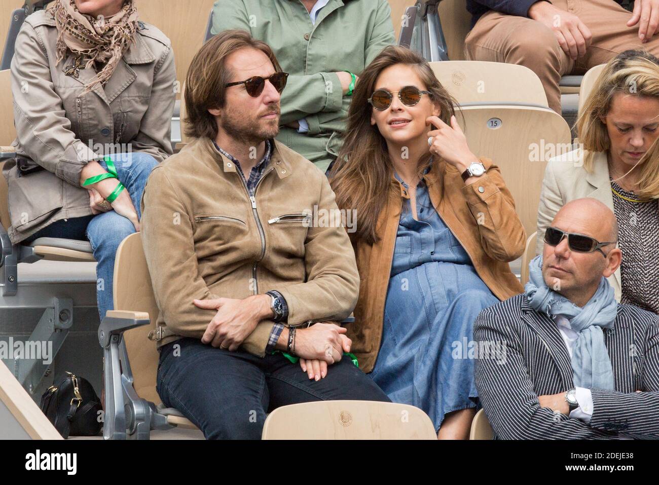 Ophelie Meunier pregnant and Mathieu Vergne in stands during French ...