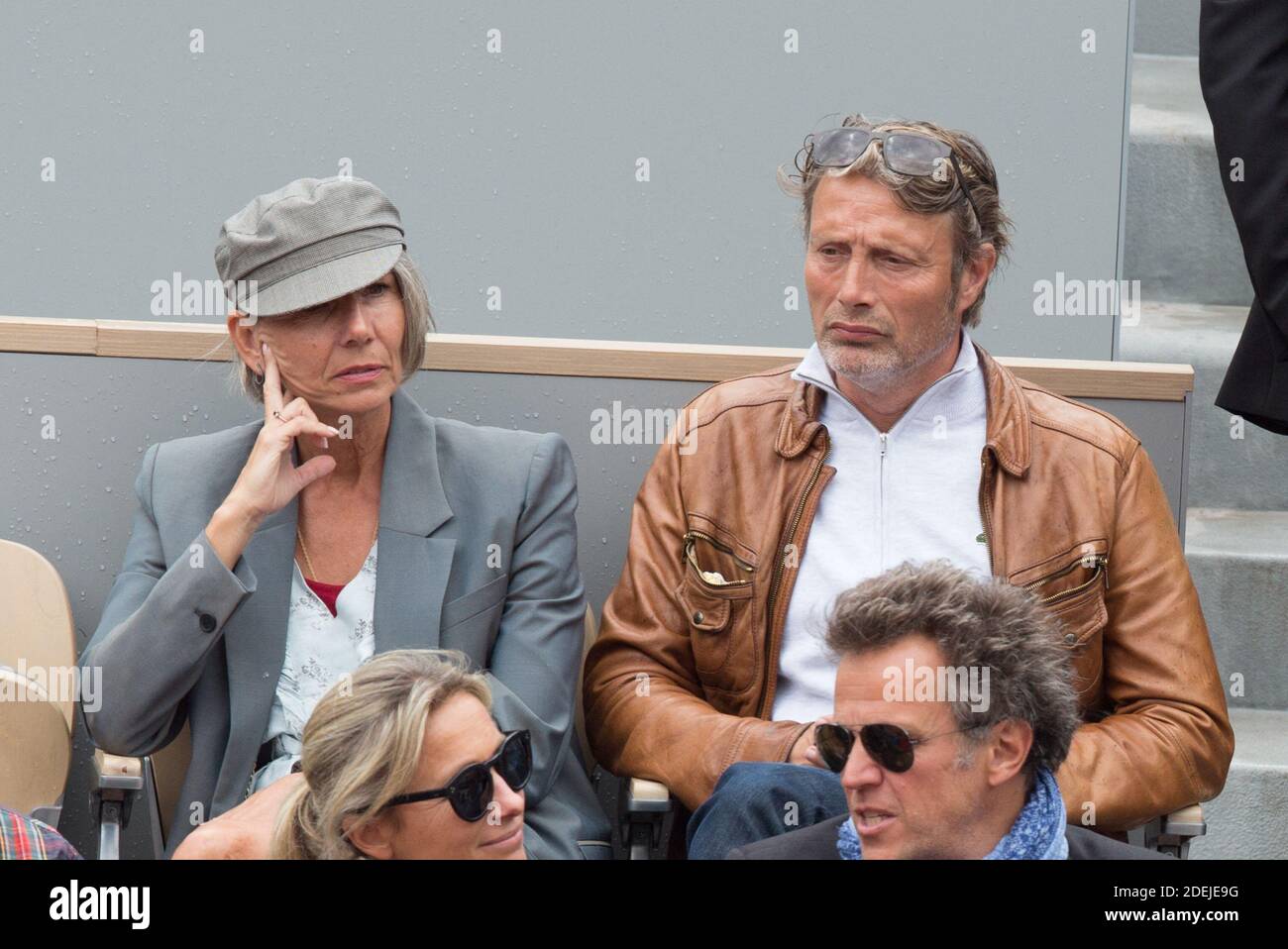 Mads Mikkelsen with his wife Hanne Jacobsen in stands during French ...