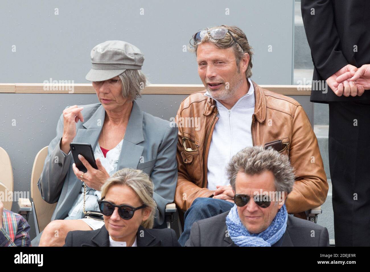 Mads Mikkelsen with his wife Hanne Jacobsen in stands during French ...