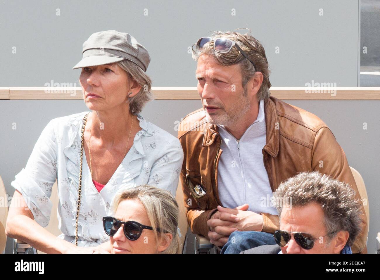Mads Mikkelsen with his wife Hanne Jacobsen in stands during French ...