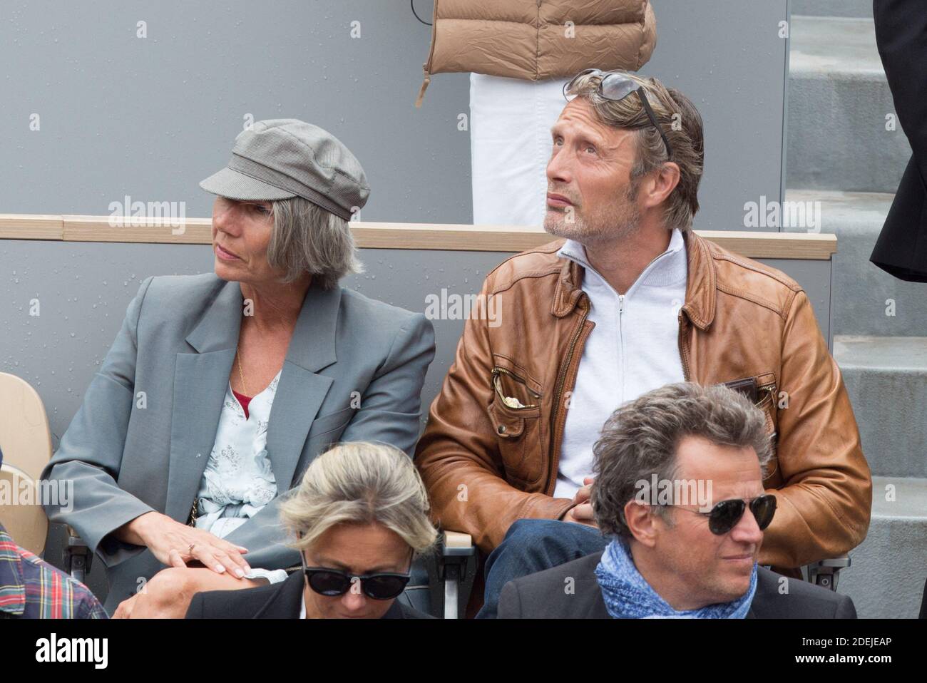 Mads Mikkelsen with his wife Hanne Jacobsen in stands during French ...
