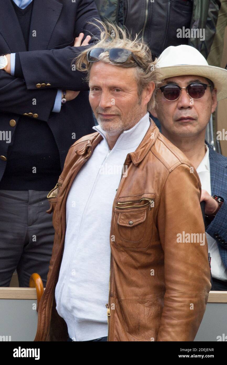 Mads Mikkelsen and his wife Hanne Jacobsen in stands during French ...