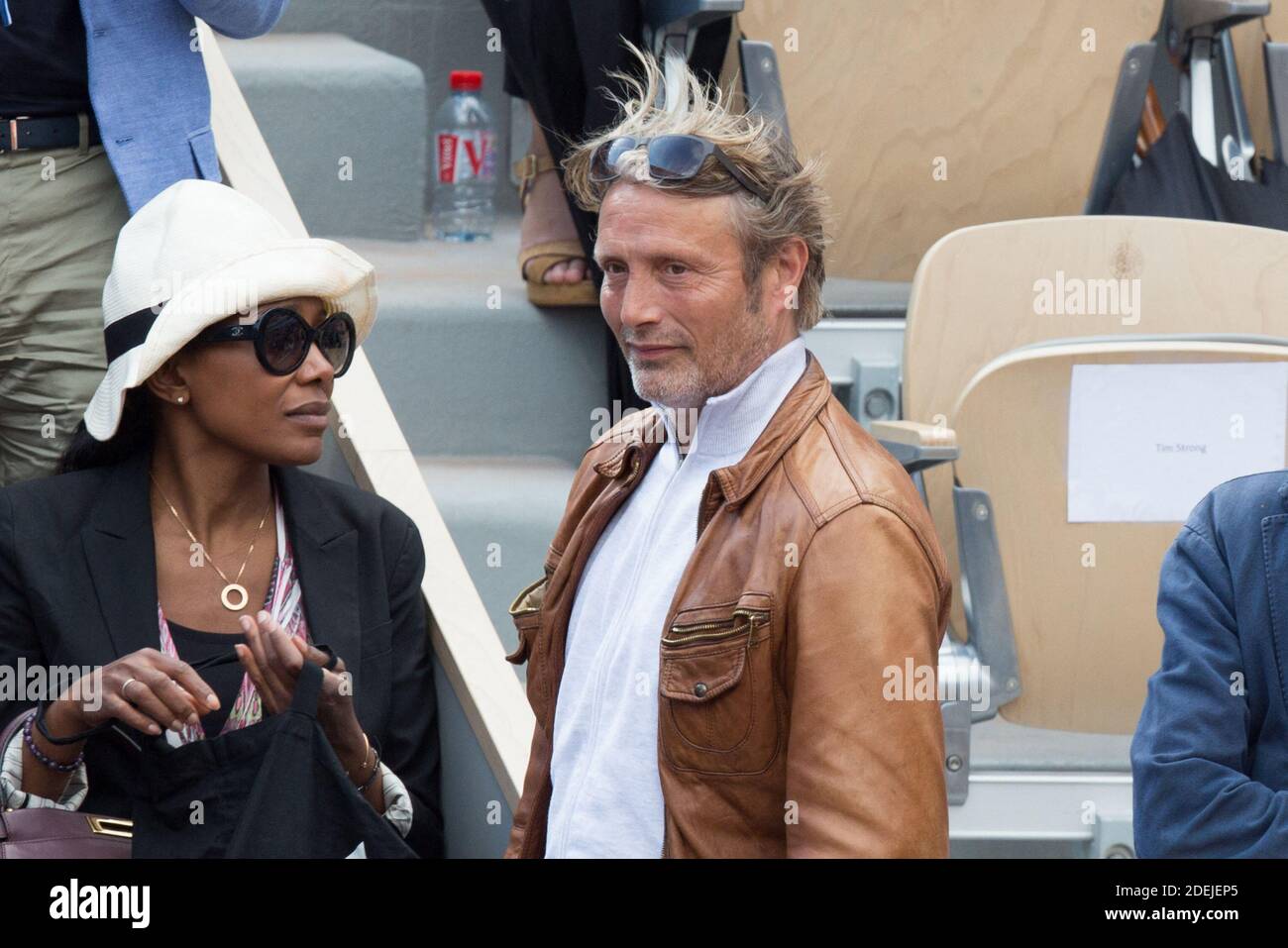 Mads Mikkelsen and his wife Hanne Jacobsen in stands during French ...