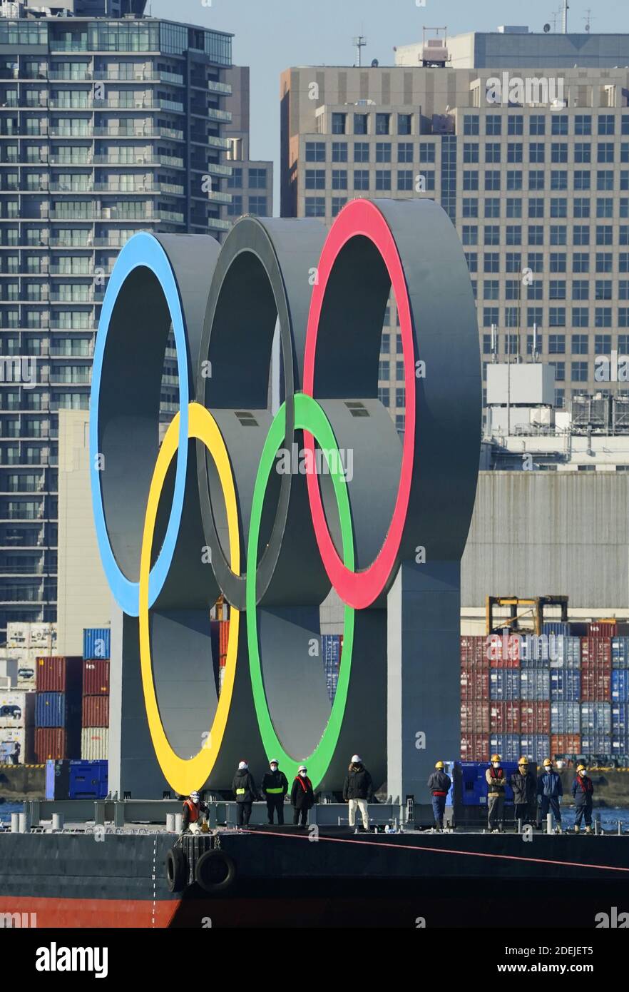 Tokyo, Japan. 1st December, 2020. The Olympic rings are being ...