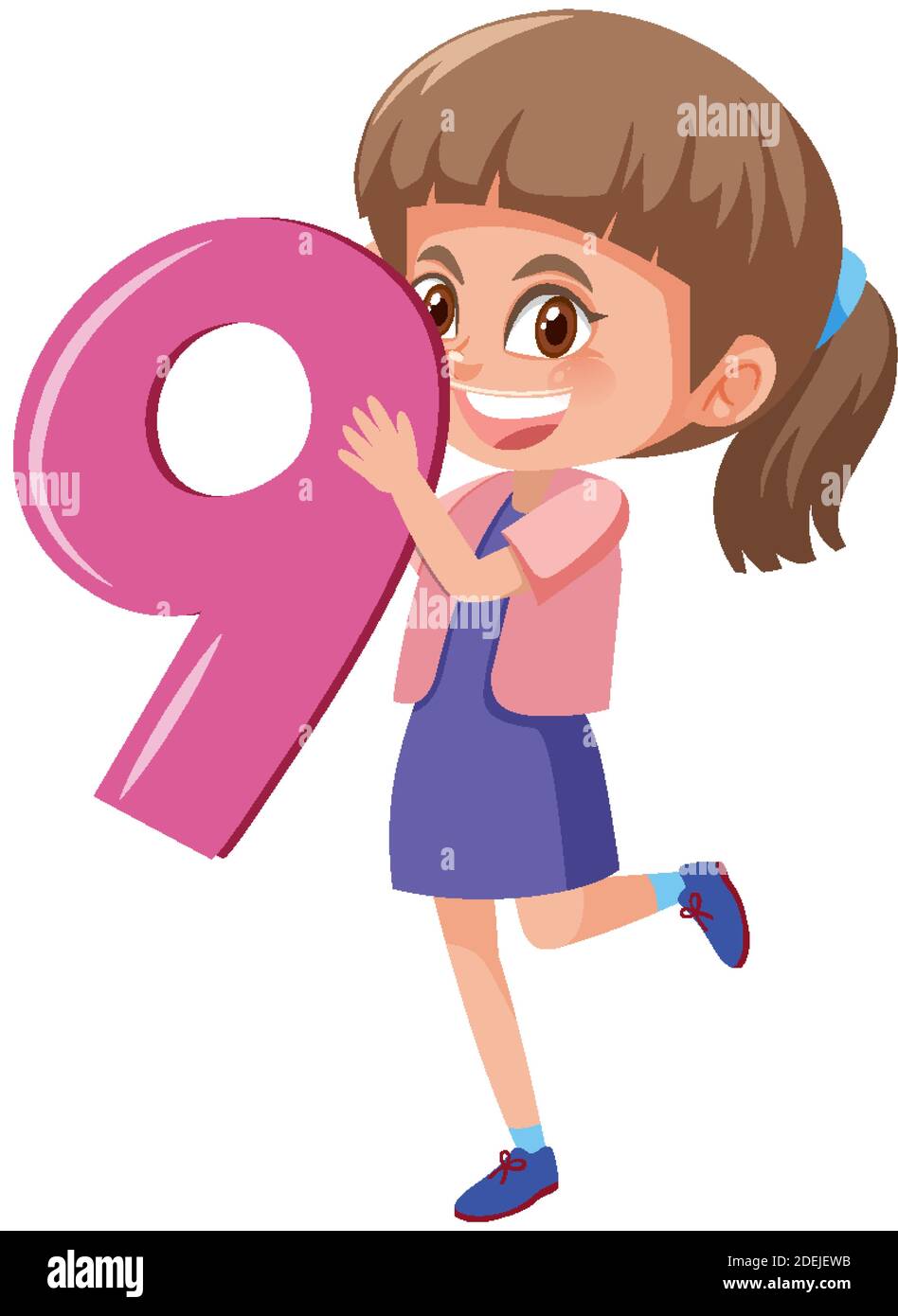 Student girl holding the number cartoon character isolated on white ...