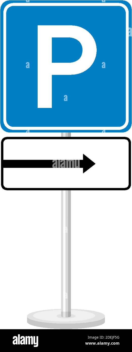 Right arrow parking sign with stand isolated on white background ...