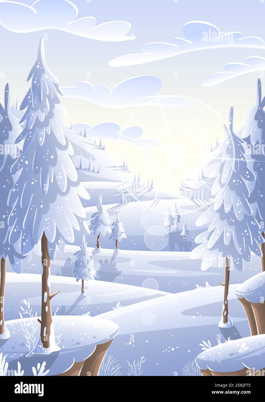 Winter landscape sunset. Vector illustration with separate layers Stock ...