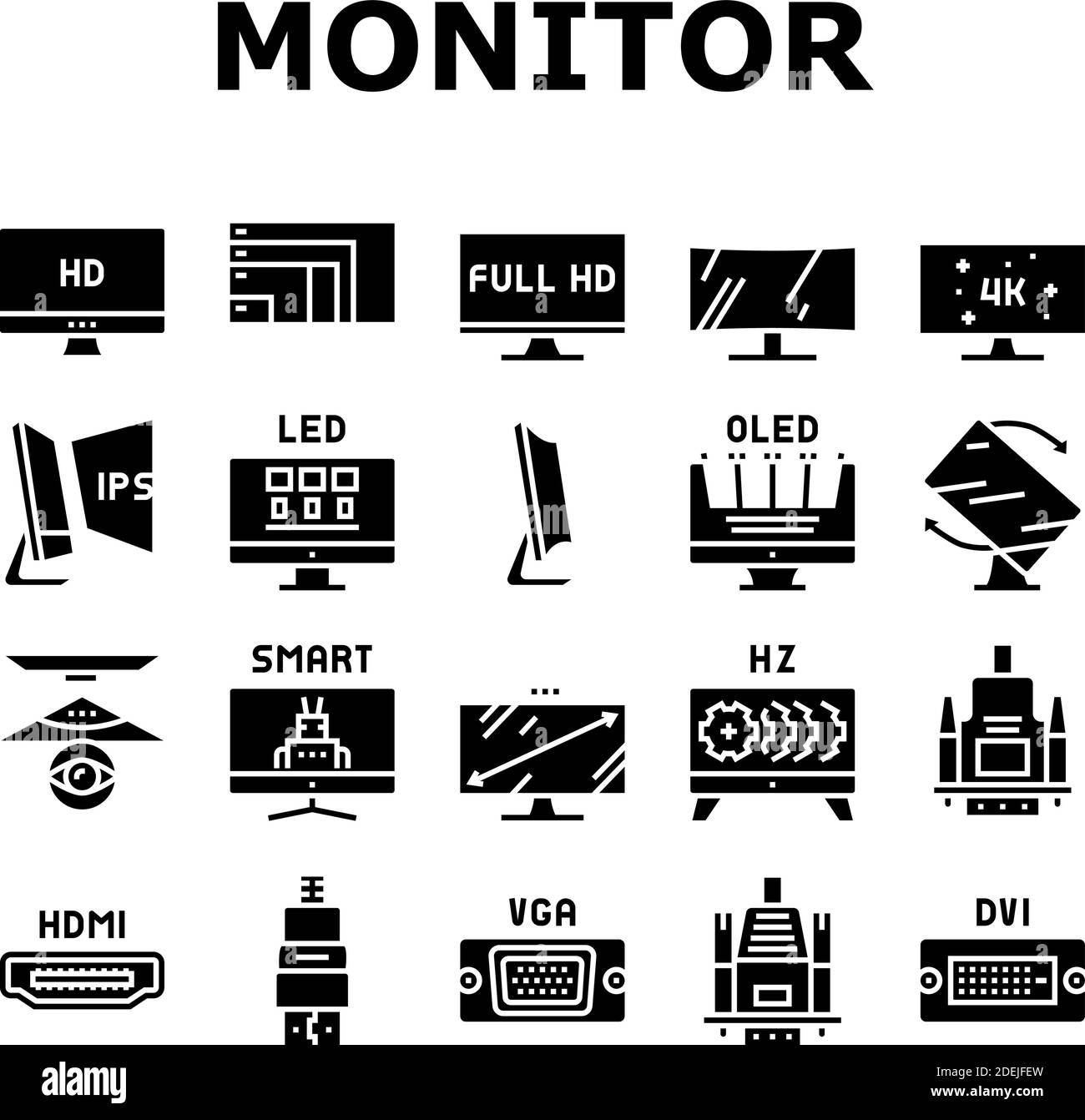 Computer Pc Monitor Collection Icons Set Vector Stock Vector Image ...