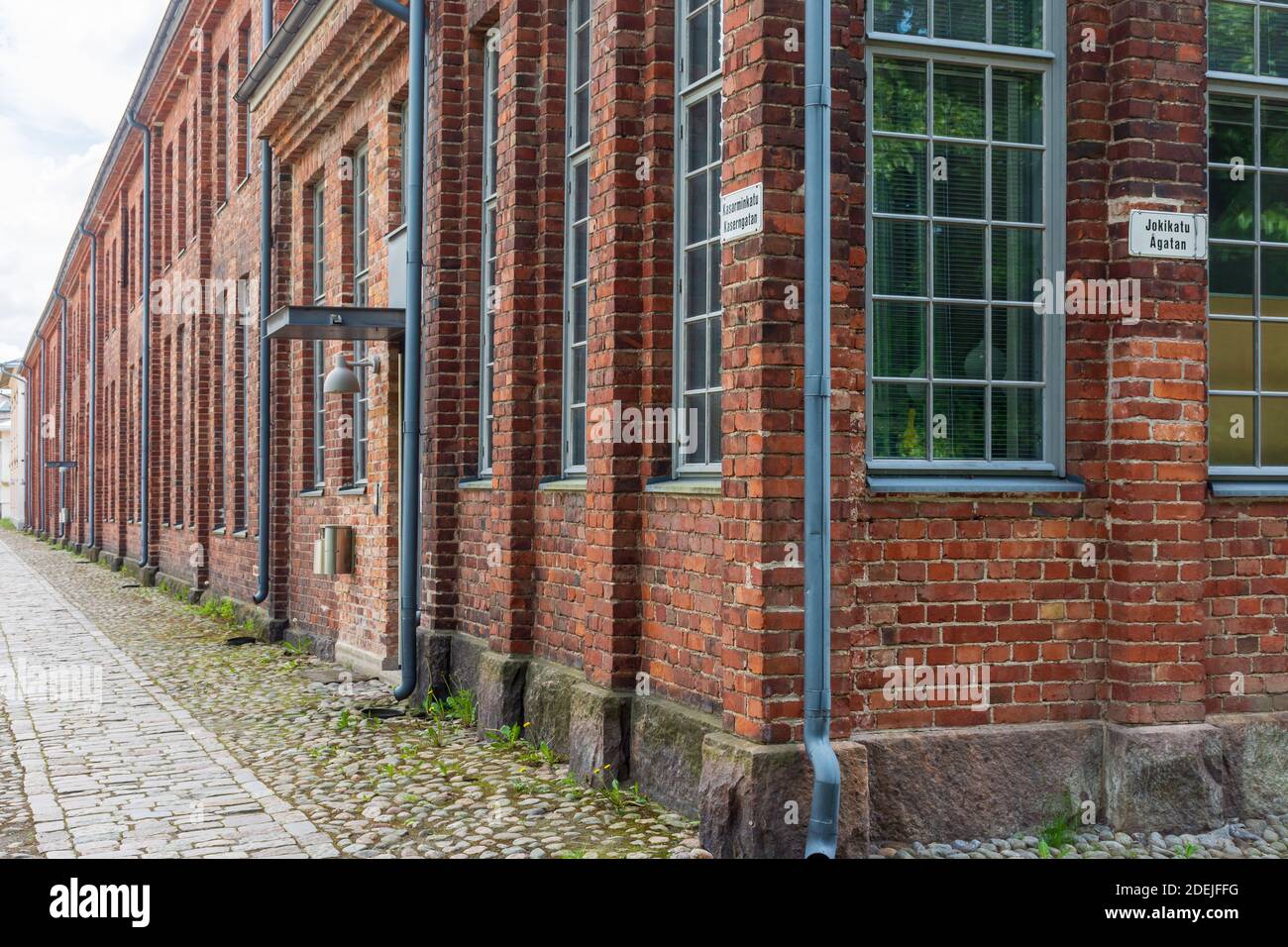 Old industrial brick buildings at Jokikatu street in Turku Finland ...