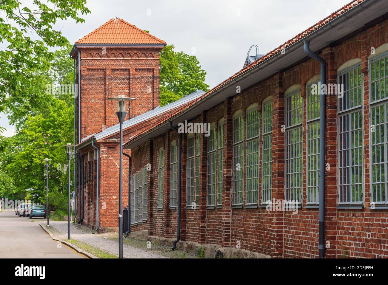 Old industrial brick buildings at Jokikatu street in Turku Finland ...