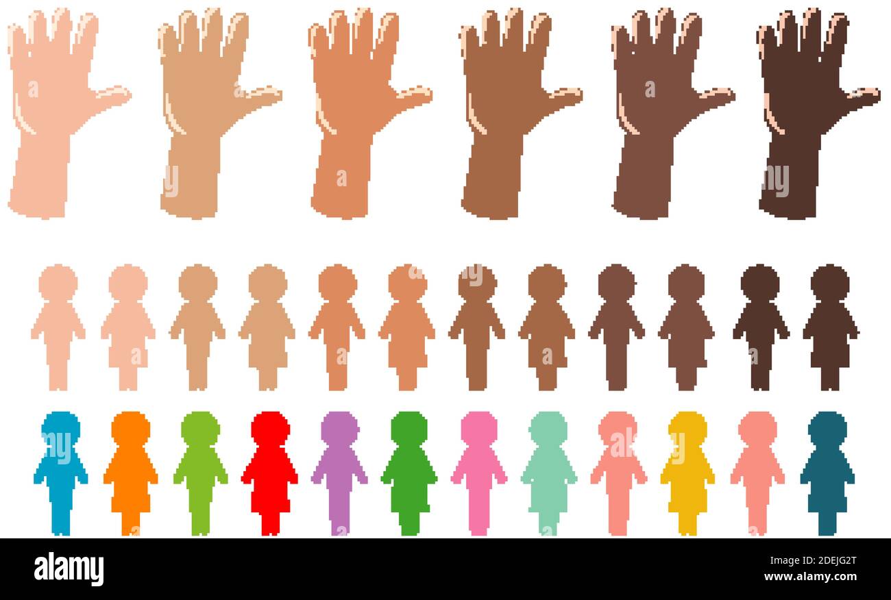 Hands and people symbols in different color isolated on white ...
